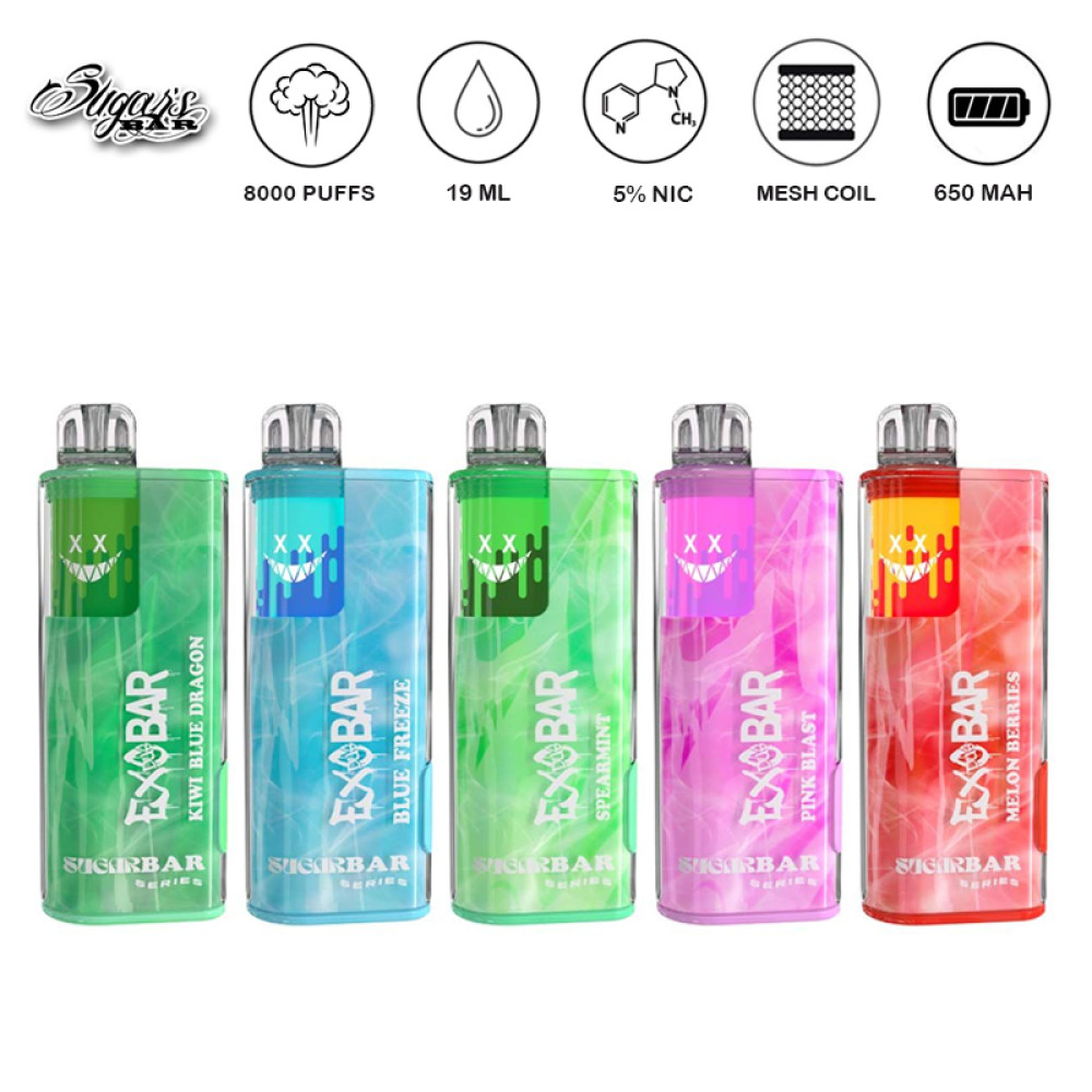 Exobar X Sugarbar SB8000 Puffs Rechargeable Disposable Vape ...